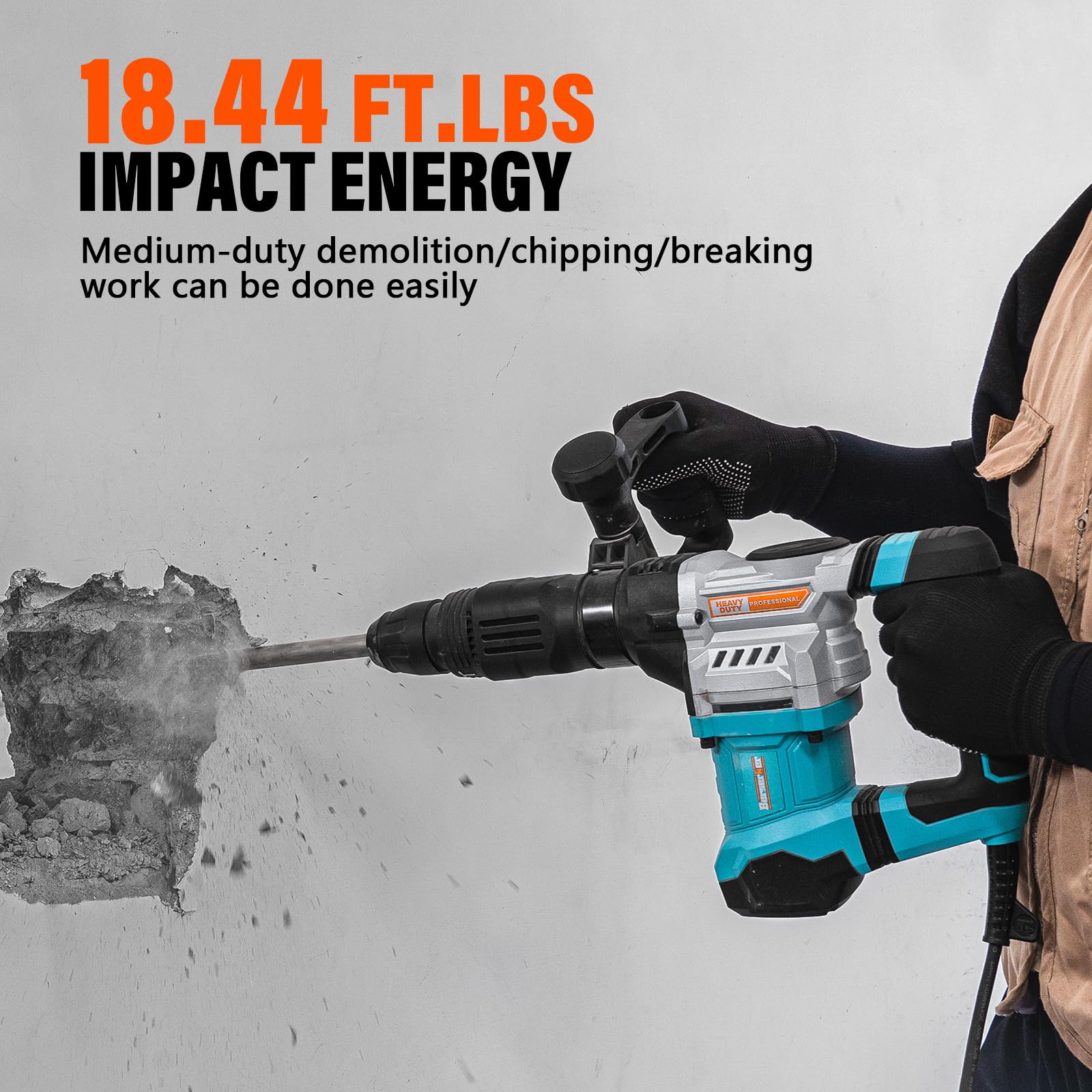 Berserker 1300W 16-Pound SDS-Max Demolition Jack Hammer, 1-9/16" 11-Amp Small Corded Electric Demo Chipping Hammer for Floor Tile Removal, Concrete Breaker with Carrying Case & 3 Chisels