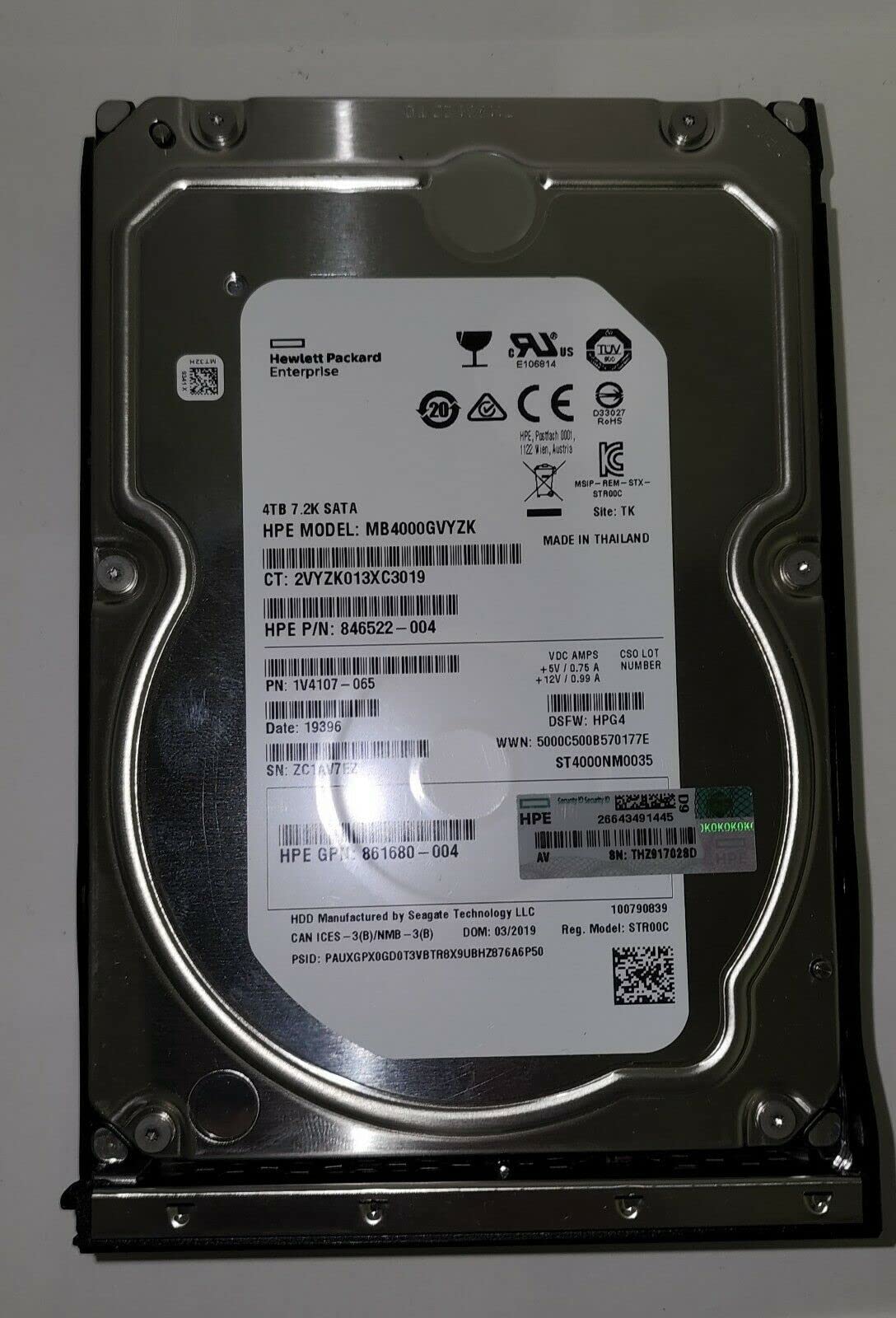 Hewlett Packard 862133-001 4tb 7.2k 6g Sata Lff Lp Ds Hdd Int F/s 861683-b21 Alt Spare 1y Hpe Wty
