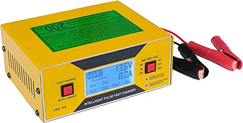 6/8/12/14/24 Volt Battery Charger Automotive, JYEASTZ Smart Car Battery Charger 0-10A, Maintainer and Fully Automatic Charger with Cable Clamps, Suitable for Cars, Golf Cart, Boats, Motorcycles, etc.