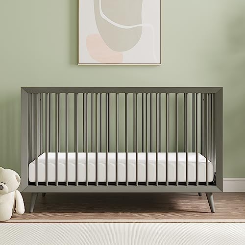 Child Craft Cranbrook 4 in 1 Convertible Crib, Mid Century Modern Baby Crib Converts to Day Bed, Toddler Bed and Full Size Bed, 3 Adjustable Mattress Positions