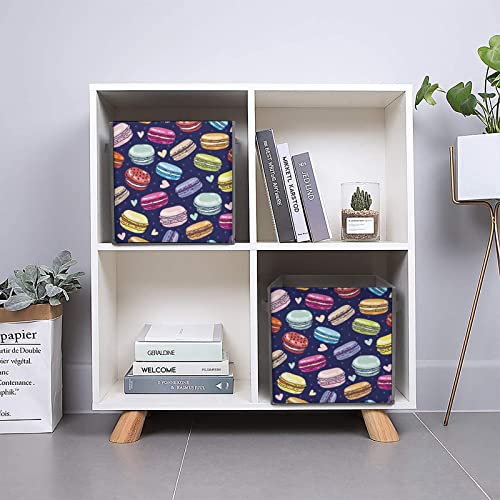 Assorted French Macarons Canvas Collapsible Storage Bins Cube Organizer Baskets with Handles for Home Office Car