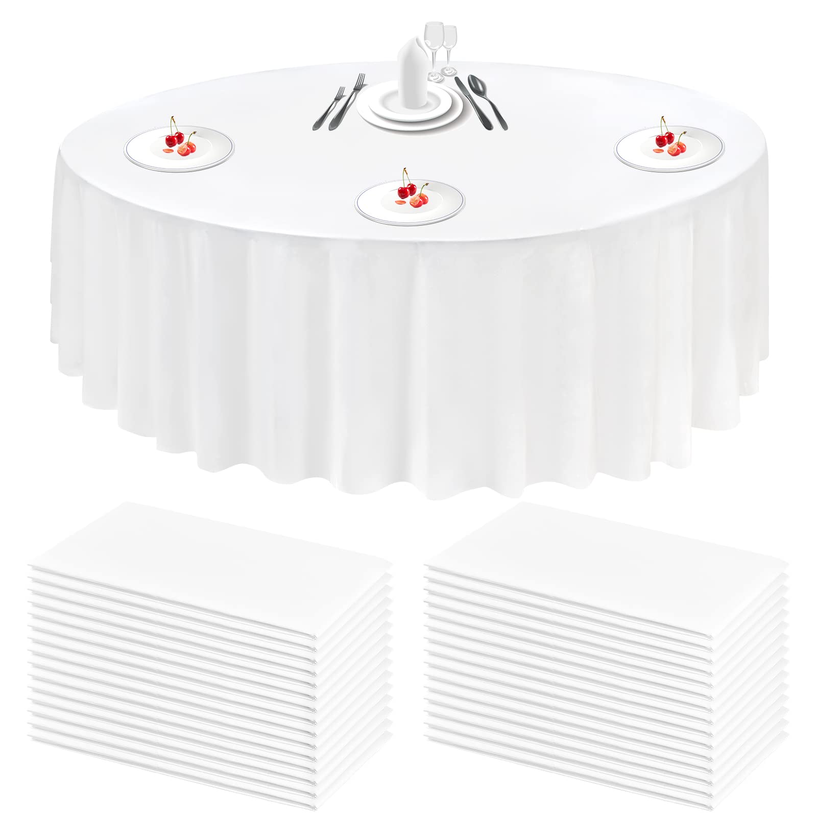 30 Pack Disposable Round Plastic Tablecloth 84 inch White Table Cloth Plastic Table Covers Premium PEVA Water Resistant Disposable Table Cloth for Banquet,Picnic,BBQ,Banquet,Wedding,Party,Dinner