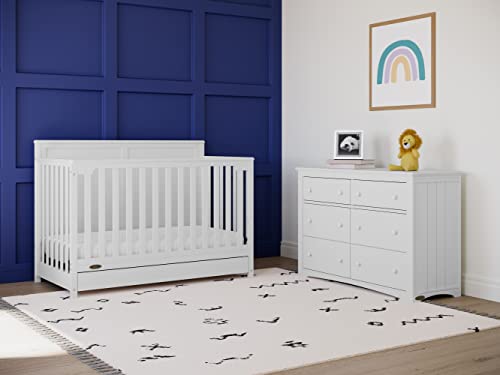 Graco Hadley Convertible Crib and Mattress Set, White | Includes 4-in-1 Convertible Crib with Drawer, Premium Foam Crib and Toddler Mattress