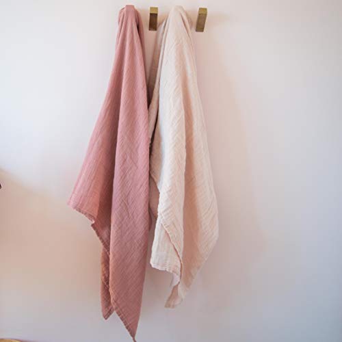 Ely's & Co. Cotton Muslin Swaddle Blanket 2-Pack for Baby Girl — 100% Cotton Muslin Extra-Large Swaddle Blankets (47” x 47”) Cranberry & Rosewater Pink