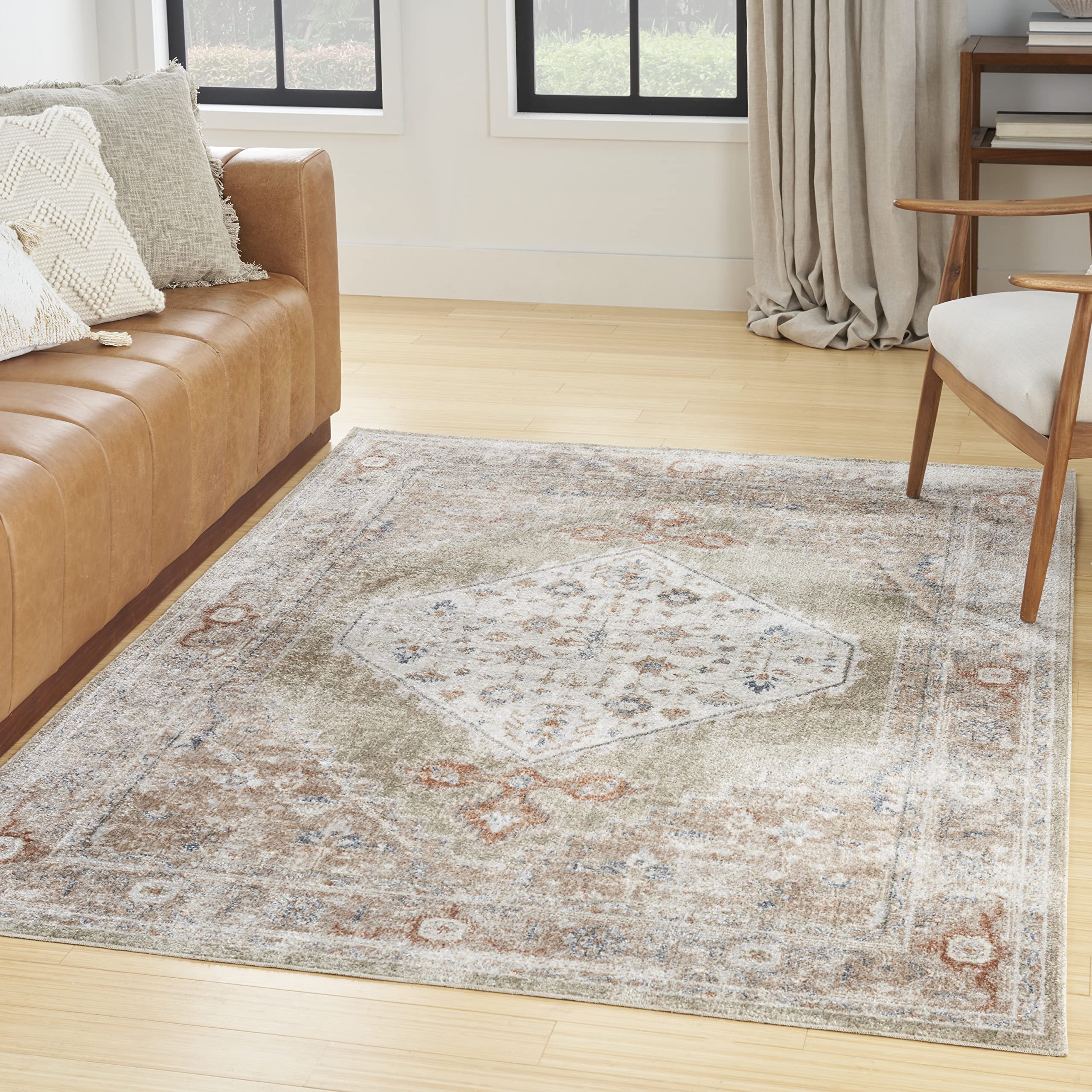 Nourison Astra Machine Washable Bohemian Sage Multi 5'3" x 7' Area -Rug, Easy -Cleaning, Non Shedding, Bed Room, Living Room, Dining Room, Kitchen (5x7)