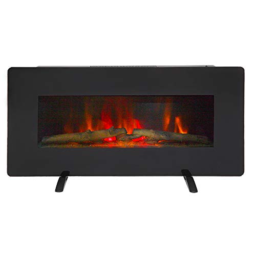 36 Inch Electric Fireplace with Remote Control,1400W Wall Hanging/Fireplace Single Color/Fake Wood/Heating Wire/with Small Remote Control Black