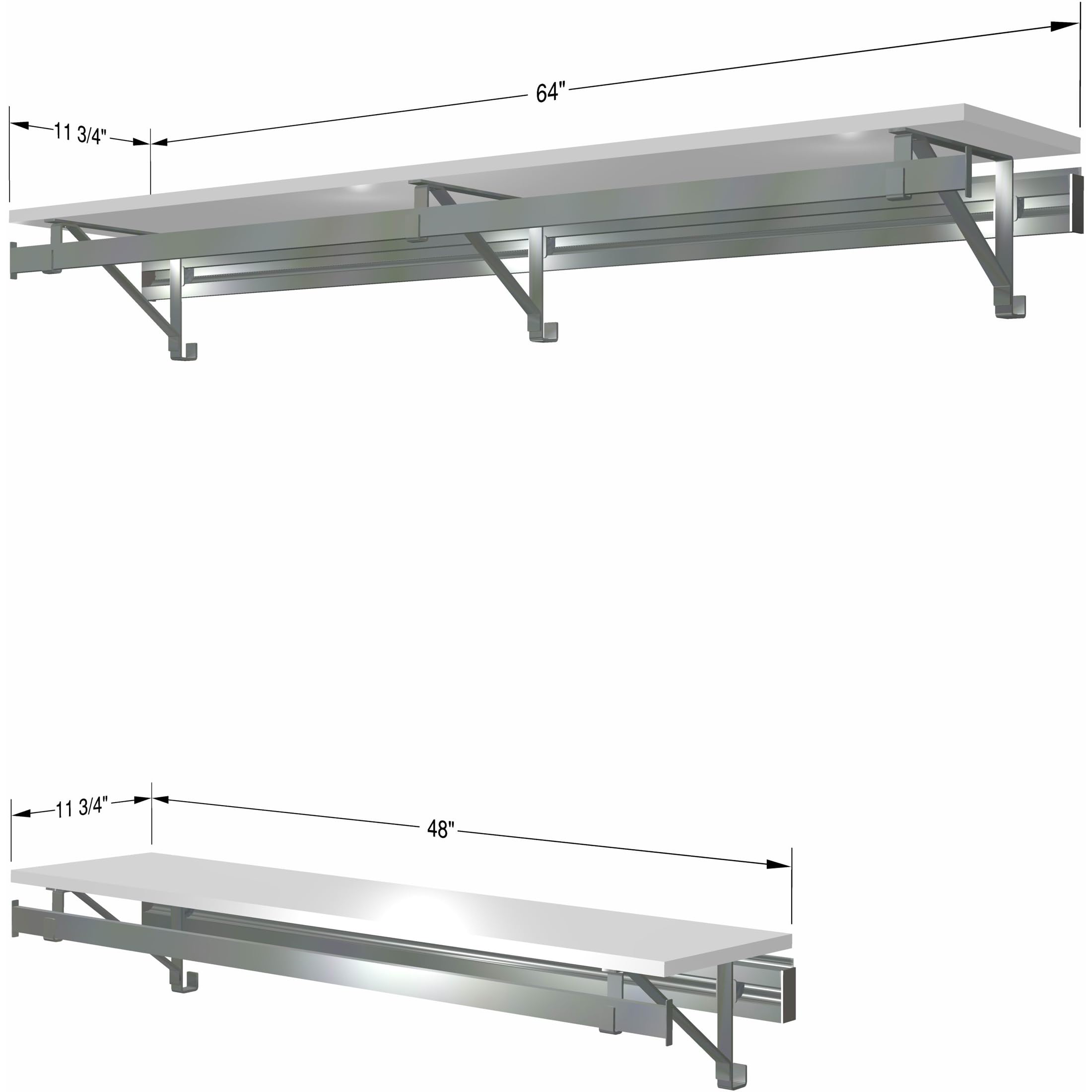 Arrange A Space RCMBY Elite 64" Top and Bottom Shelf Rod kit with Long Hang White Closet System, 69x13x6 inch