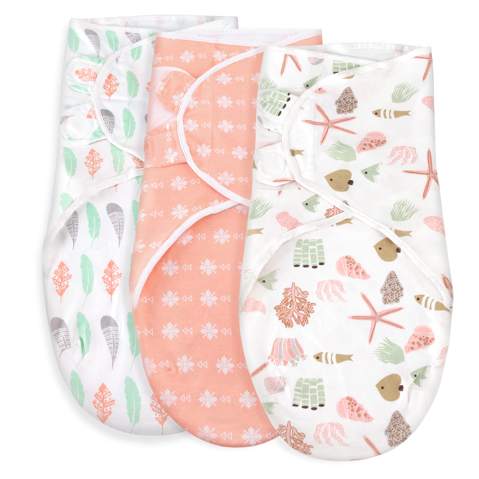 3 Pack Baby Swaddle Blanket, Adjustable 100% Organic Cotton Newborn Swaddle Sleep Sacks, Infant Swaddle Wrap Helps Prevent Startle Reflex(0-3 Months)