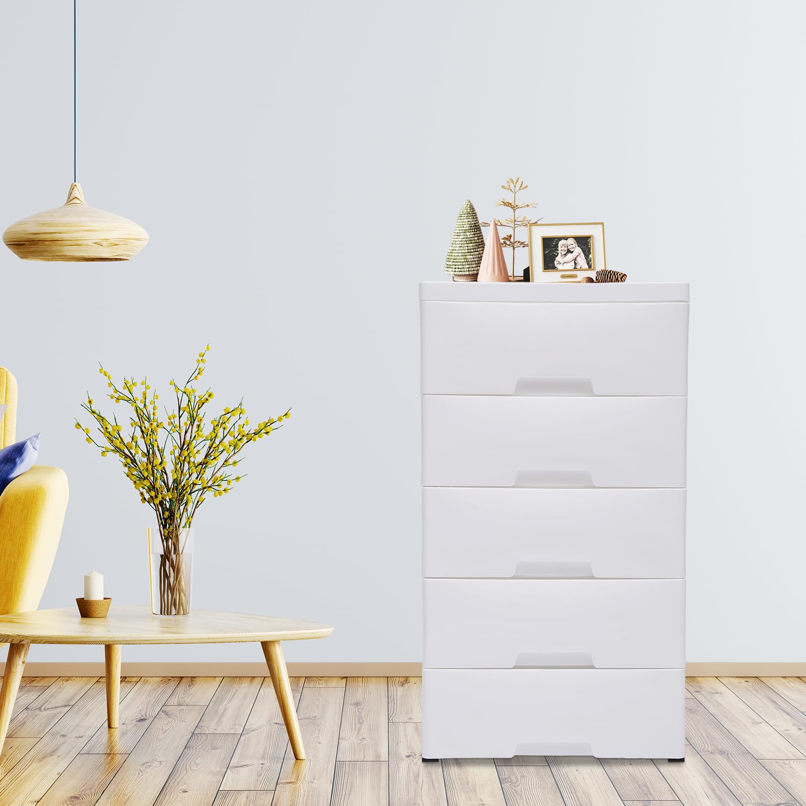 Fermoirper Storage Drawers 5 Drawer Storage Organizer 17.72 * 11.81 * 33.07in Plastic Drawers Stackable Clothes Drawer Plastic Dressers With Drawers Vertical Storage Tower(White)
