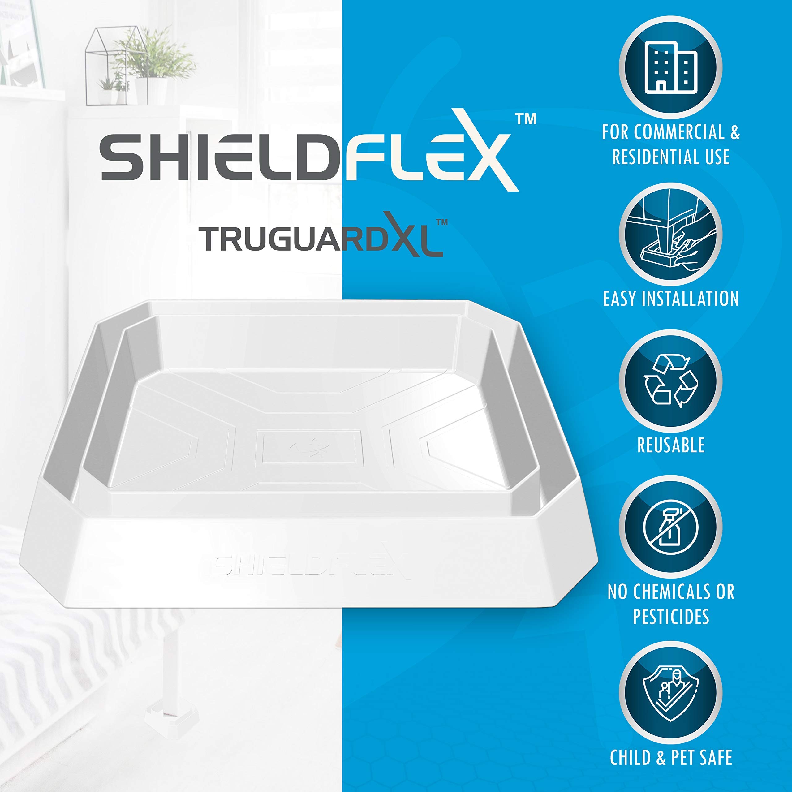 Bed Bug Trap β 4 Pack | TruGuard XL Bed Bug Interceptors (White) | Extra Large Bed Bug Traps for Bed Legs | Reliable Insect Detector, Interceptor, and Monitor for Pest Control and Treatment