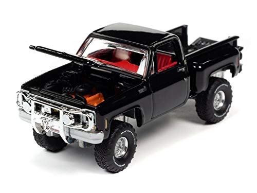 Auto World 1980 Chevrolet Custom Deluxe 10 Step Side Truck Gloss Black & Front Push Bar 1:64 Scale Die-Cast Model Car