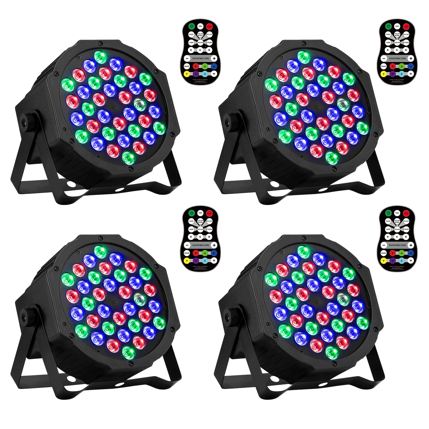 36 LED Stage Lights, AOELLIT RGB Sound Activated DJ Par Lights Compatible with DMX-512 & Remote Uplights for Events Wedding Party - 8 Pack