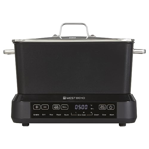 West Bend Versatility Plus Slow Cooker, Large-Capacity Non-Stick Multicooker with Variable Temperature Control, 20 Cooking Functions, 6-Quart, Black