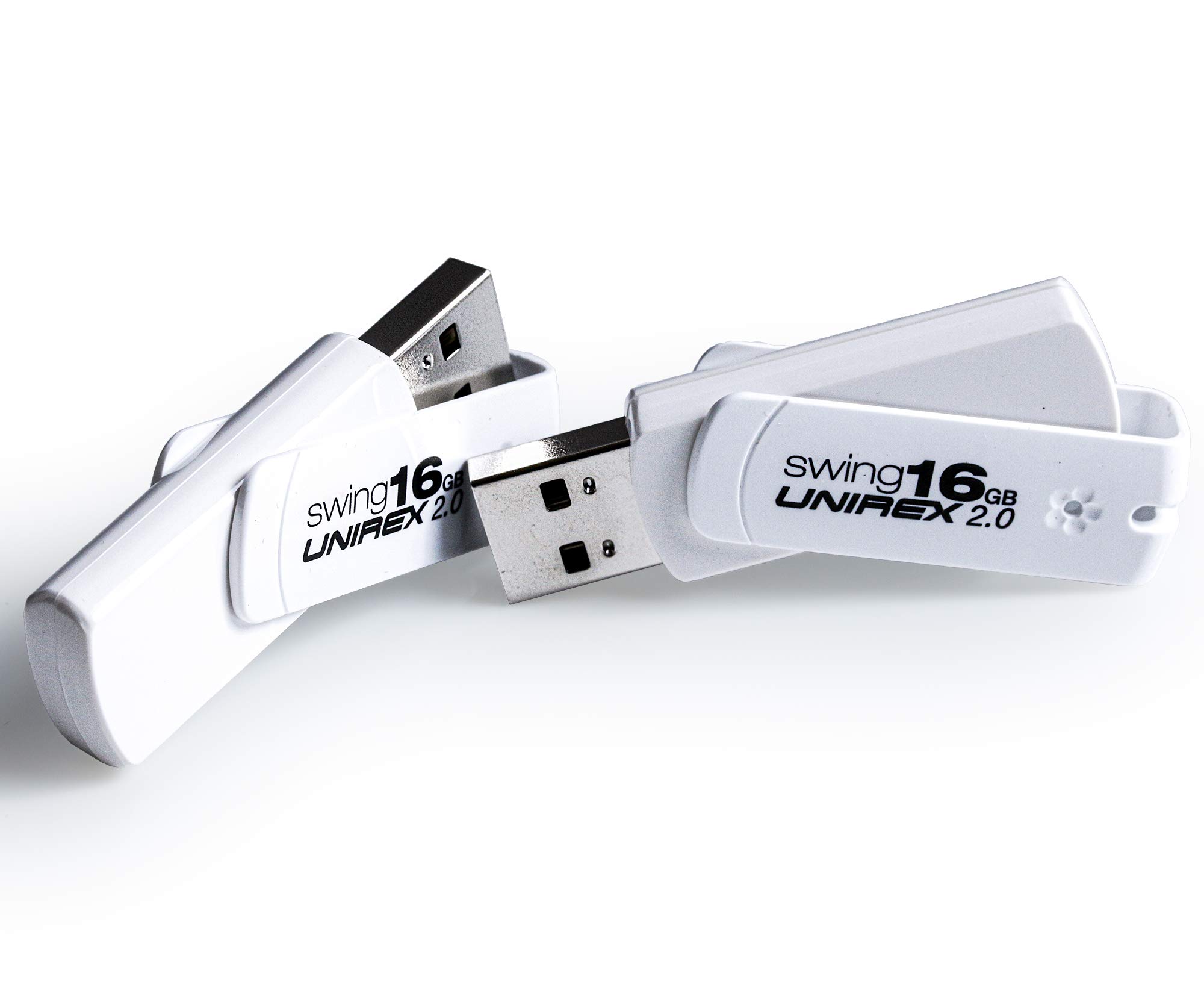 Unirex 2 Pack Swing 16GB USB 2.0 Thumb Drive, White Variety Pack | Memory Stick Storage is Compatible with Computer, Tablet, or Laptop
