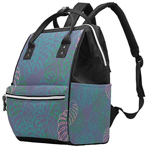 Monstera Print Diaper Tote Bags Mummy Backpack Large Capacity Nappy Bag Nursing Traveling Bag for Baby Care