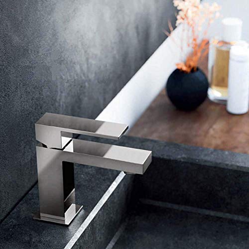ALWEN Bathroom Faucet Brushed Nickel, Bathroom Faucets for Sink 1 Hole, Single Faucet with Pop Up Drain, Modern Bathroom Sink Faucet