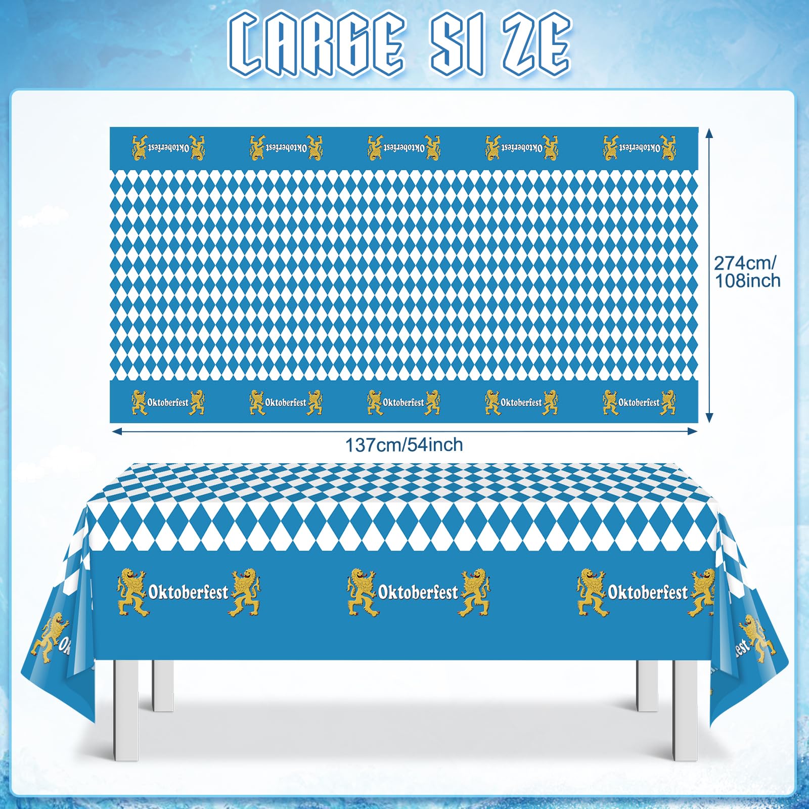 3 Pack Bavarian Oktoberfest Disposable Tablecloth Decorations, Plastic Rectangle Blue and White Bavarian Flag Check Table Cover, Oktoberfest Decorations Party Table Cloth Backdrop Supplies, 54×108Inch