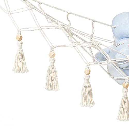 Dahey Stuffed Animal Storage Net Hammock and Macrame Hanging Shelf for Nursery Bedroom Bathroom Living Room Dorm Room