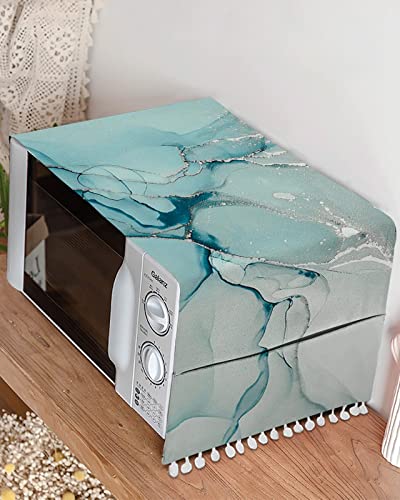 Comforance Marble Turquoise Microwave Cloth Cover 12x35inch, Anti-Slip Dust Oil Proof Cloth, Decorative Kitchen Appliance for Refrigerator Washing Machine Protector, Marble Textured Modern