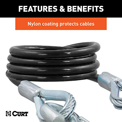 CURT 80136 43-7/8-Inch Vinyl-Coated Trailer Safety Cables, 3/8-In Snap Hooks, 3,500 lbs Break Strength, 2-Pack