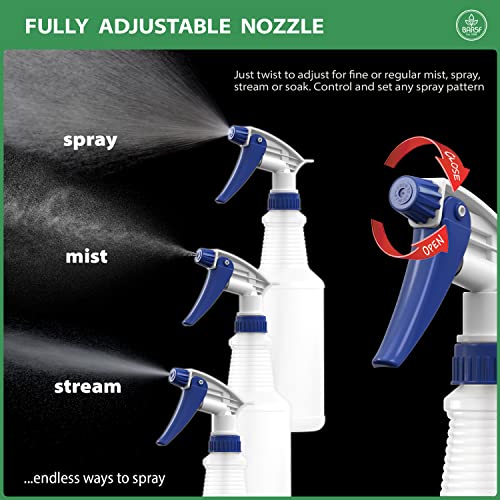 Bar5F Plastic Spray Bottles, Leak Proof, Empty 16 oz. Value Pack of 2 for Chemical and Cleaning Solutions, Adjustable Head Sprayer Fine to Stream