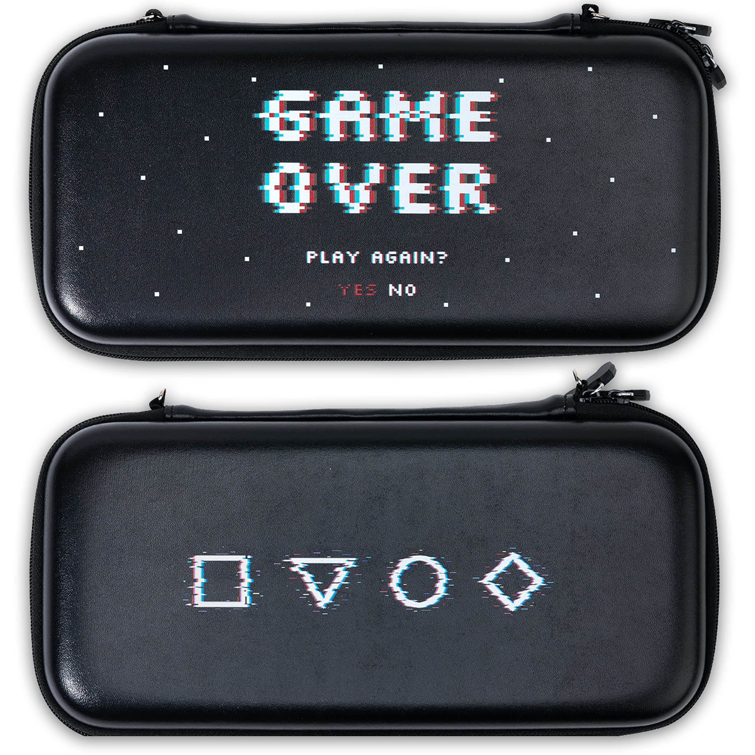 BelugaDesign Game Over Carrying Case | Retro Arcade Space Cool Kids Boys Travel Storage Wrist Shoulder Strap | Compatible with Nintendo Switch Standard Lite OLED (Black)