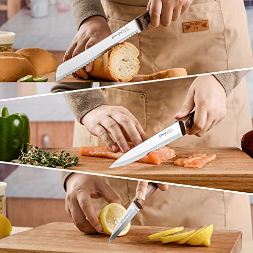 Emojoy Kitchen Knife Set,Knife Set for Kitchen with Block 6 Pcs High Carbon Stainless Steel Wooden Handle Knife Block Set without Steak Knivesā¦