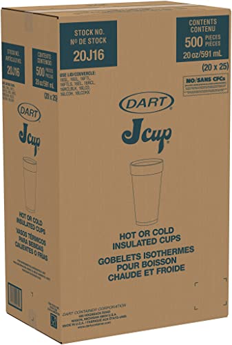 DART 20J16 3.7" Top and 2.4" Bottom Diameter, 6.1" Height, 20 Oz Big Drink Foam Cup (Case of 500), White
