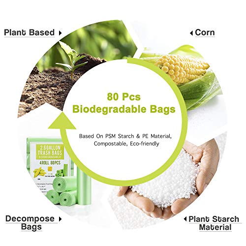 Bathroom Trash Bags Black 2.6 Gal 80cts, Compostable Small Trash Bags Biodegradable Garbage Bags