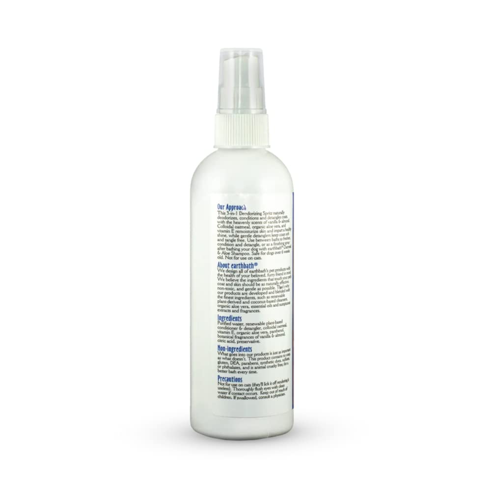 earthbath Vanilla & Almond 3-in-1 Dog & Puppy Deodorizing Spritz - Deodorizes, Conditions, & Detangles, Aloe Vera, Vitamin E - Keep Your Dog's Coat Feeling Soft and Tangle Free - 8 fl. oz