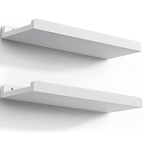 AMADA HOMEFURNISHING Floating Shelves, Wood Hanging Wall Shelves for Storage, Wall Mounted Shelves for Bathroom, Living Room, Kitchen, Bedroom, Office, Wall Shelf Set of 2, AMFS25W