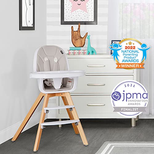 Evolur Zoodle 2 in 1 Baby High Chair in Light Grey, Easy to Clean, Adjustable and Removable Tray, Compact and Portable Convertible High Chair for Babies and Toddlers