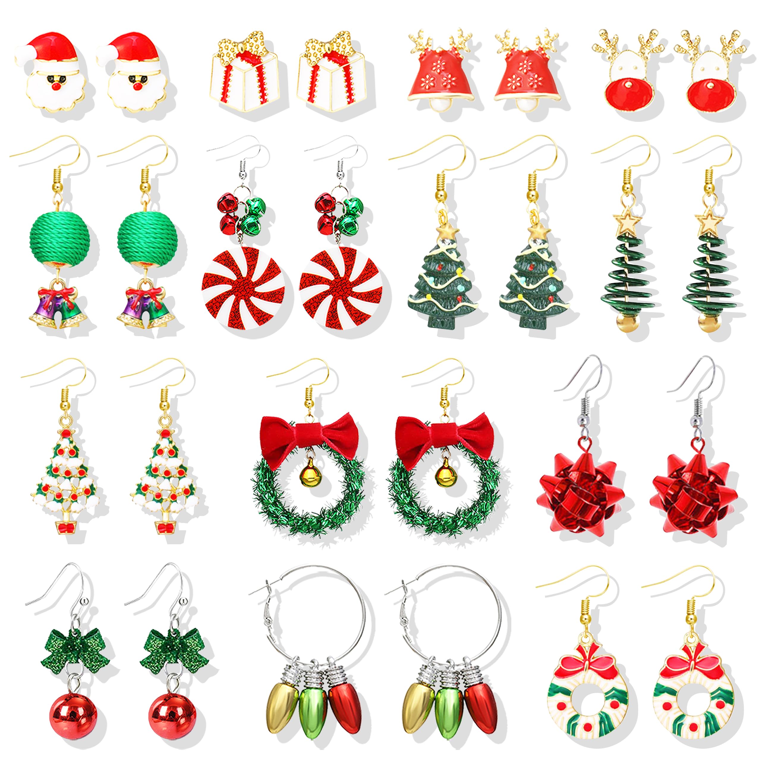 9/10/14/20 Pairs Christmas Earrings for Women Christmas Tree Bells Drop Dangle Earrings Holiday Earrings Xmas Jewelry…