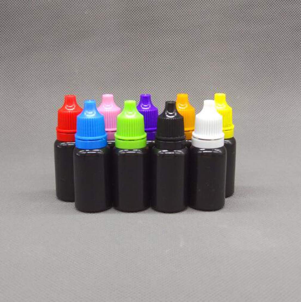 FZBNSRKO 50pcs 10 ml Black Plastic Empty Squeezable Dropper Bottles Eye Liquid Dropper Bottles with Muti-Color Caps