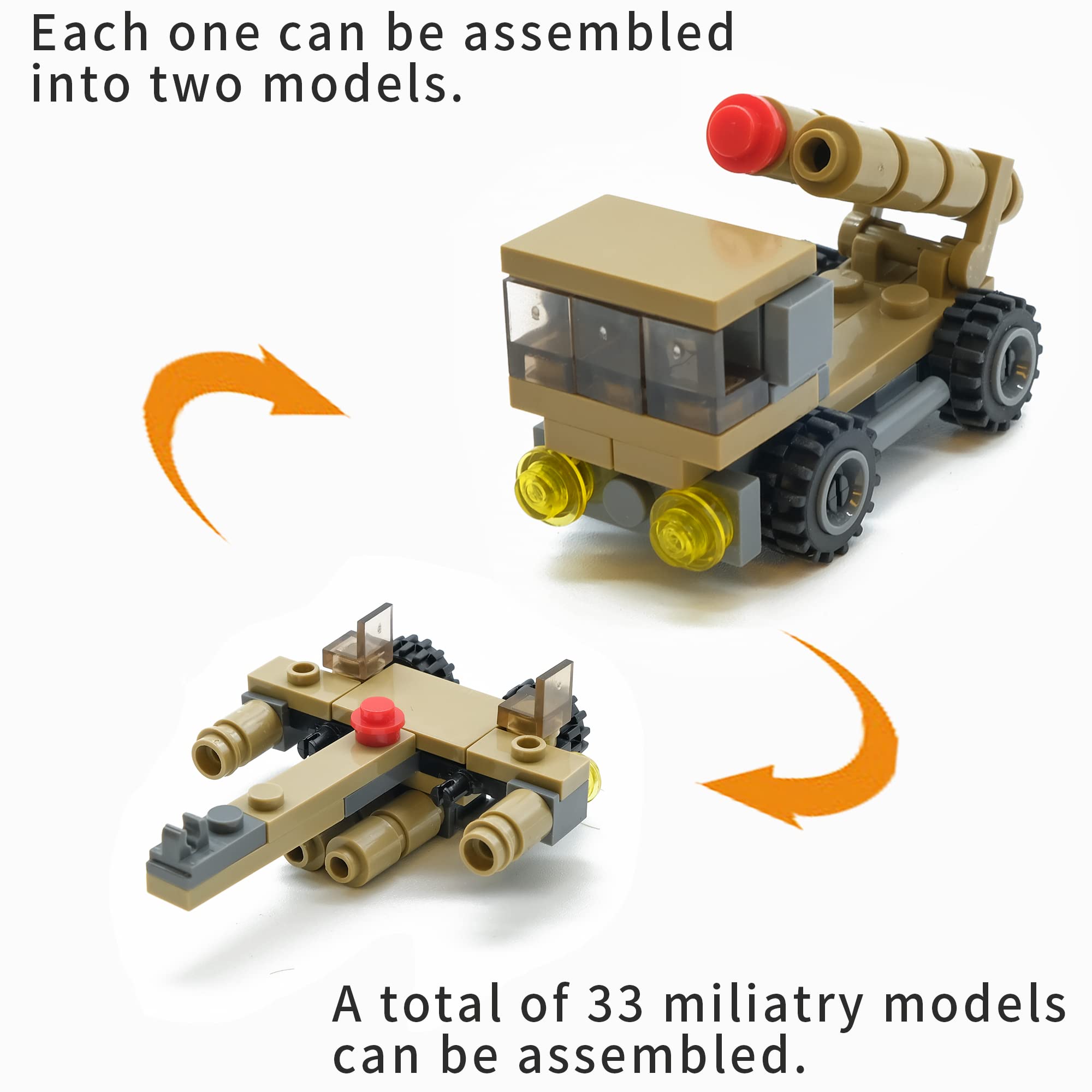 WW2 Army Building Blocks Toys Set Compatible with Lego, Create a German Dora Cannon or 16 Small Military Vehicles, with 20 Toy Soldiers, for Boys Kids Age 6 7 8 Year Old