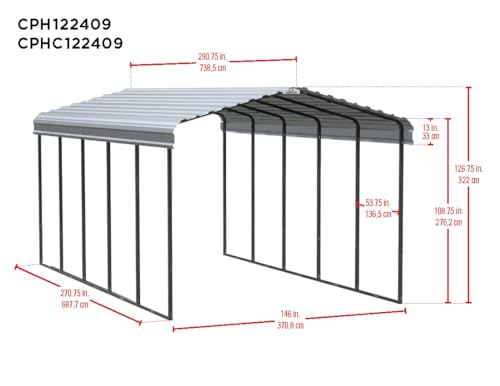 Arrow Carports Galvanized Steel Carport, Full-Size Metal Carport Kit, 12' x 24' x 9', Eggshell