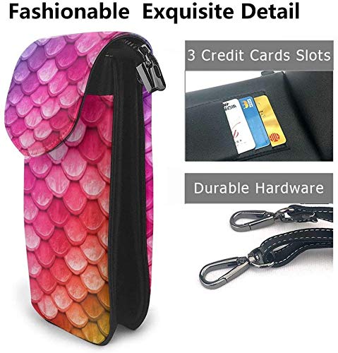 Beautiful Colorful Rainbow Mermaid Scales Women Soft PU Leather Cellphone Purse Wallet Handbag Small Crossbody Shoulder Bag