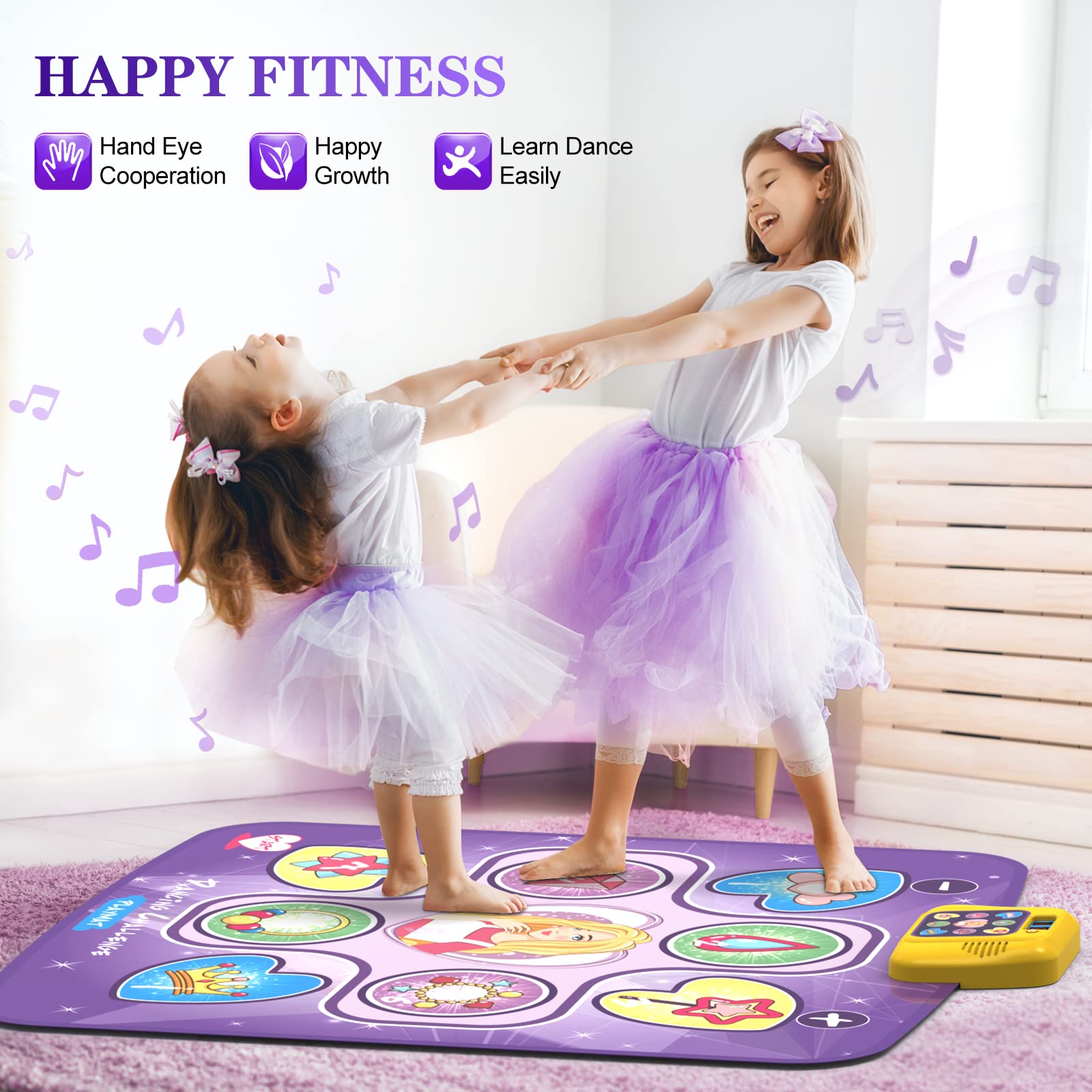 beefunni Dance Mat for Girls 3 4 5 6 7 8 9 10+ Year Old, 5 Game Modes, Birthday Gifts Toys for Kids, Dancing Pad with Adjustable Volume, LED Lights