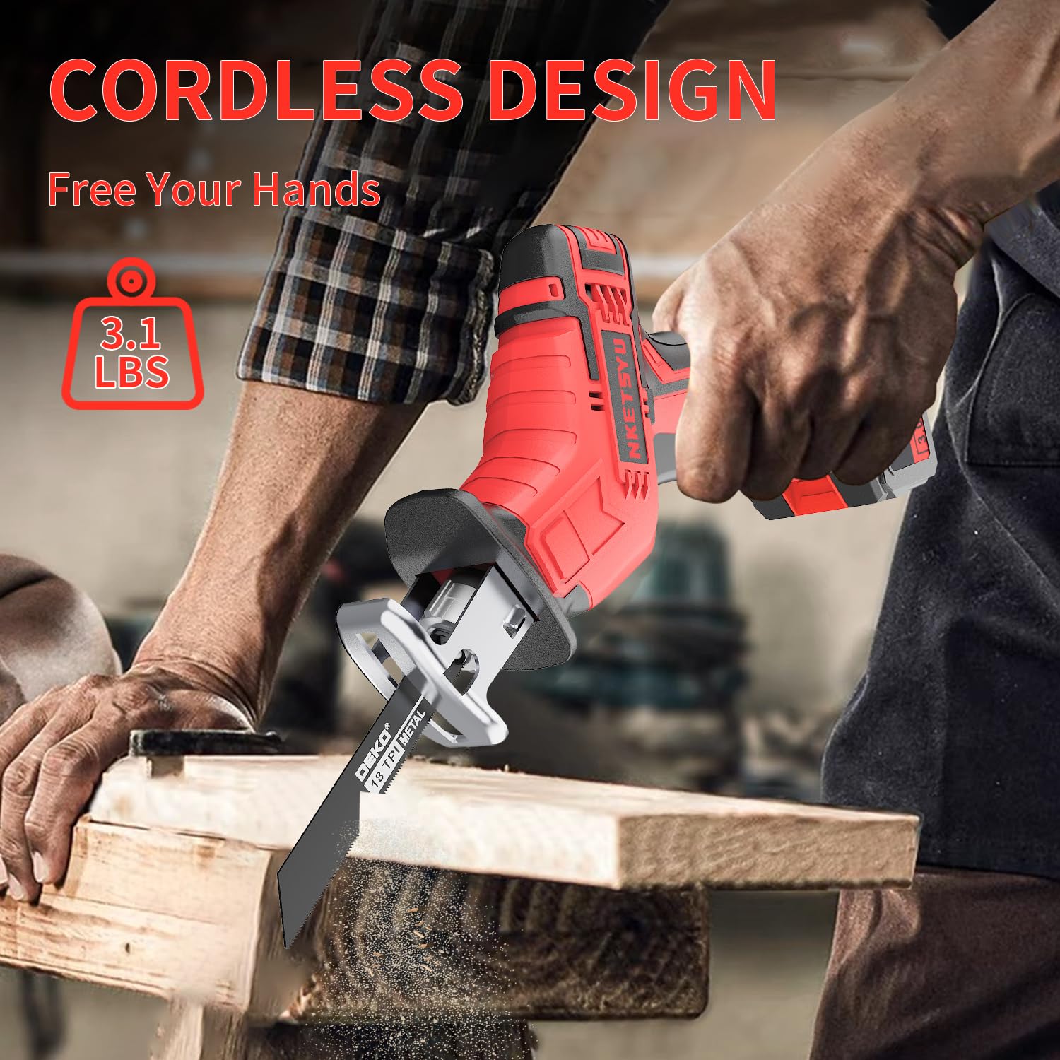 Reciprocating Saw Cordless, Battery Operated Sawzall With 9 Saw Blades For Wood & Metal, Trees, Pvc Cutting, And Fast Charger/Efficient Cutting