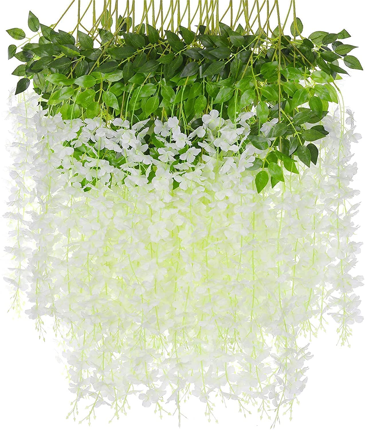 Beautymee Artificial Wisteria Garland 12Pack 3.6 Feet Artificial Flowers Fake Wisteria Vine Silk Flower for Wedding Decorations Home Garden Party Decor (White, 12)