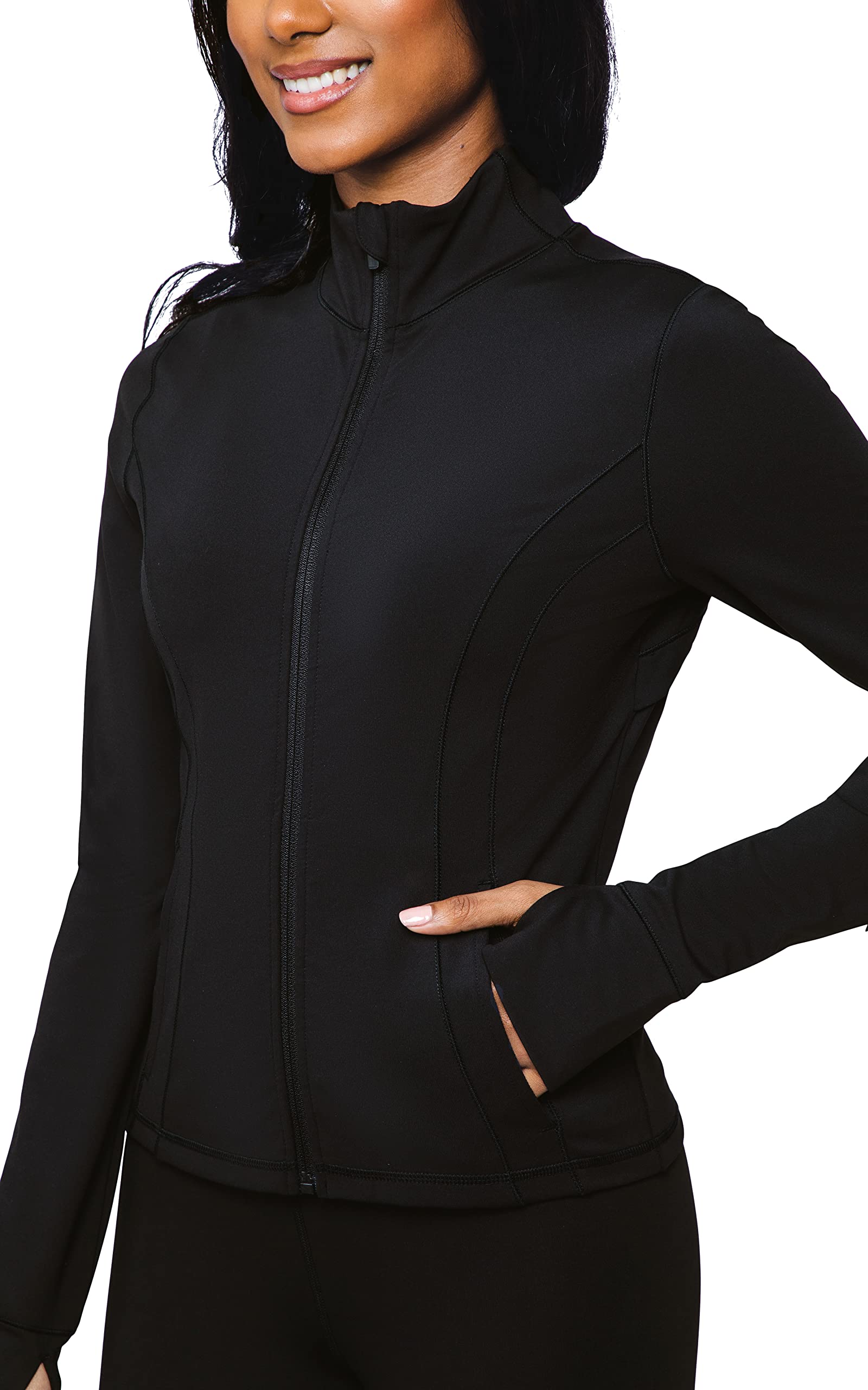 90 Degree By Reflex Womens Full Zip High-Low Running Track Jacket - Black Interlink - Medium
