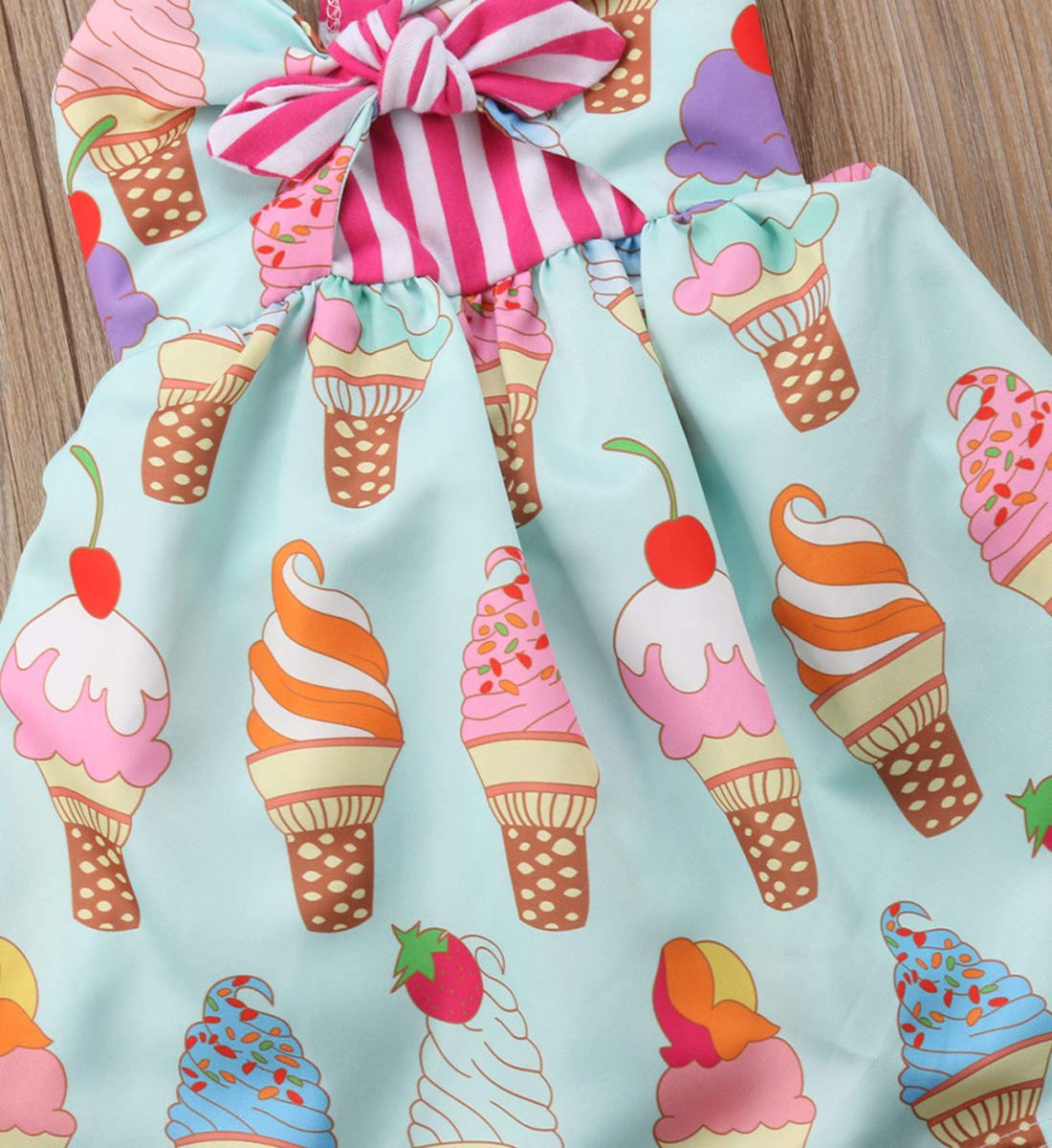 YOUNGER TREE Toddler Baby Girls Summer Skirt Ice Cream Print Sleeveless Strap Backless Dress (Green, 3-4 T)