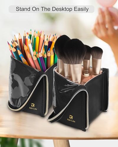 MONSTINA Makeup Brush Organizer Bag,High Capacity Portable Stand-Up Makeup Brush Holder,Professional Artist Makeup Brush Sets Case Waterproof Dust-proof Makeup Brush Cup