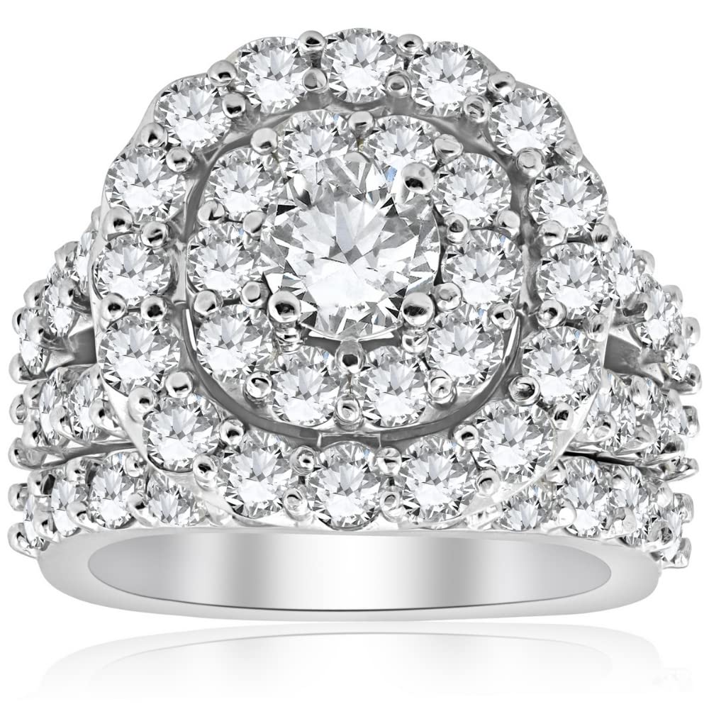 4 1/3 ct Diamond Cushion Double Halo Engagement Ring Wedding Set 10k White Gold - Size 5
