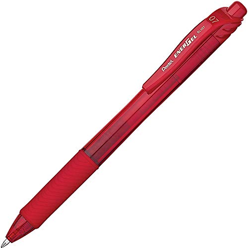 ENERGEL Pentel -X Retractable Liquid Gel Pen (0.7mm) Metal Tip, Red Ink, Box of 12 (BL107-B)