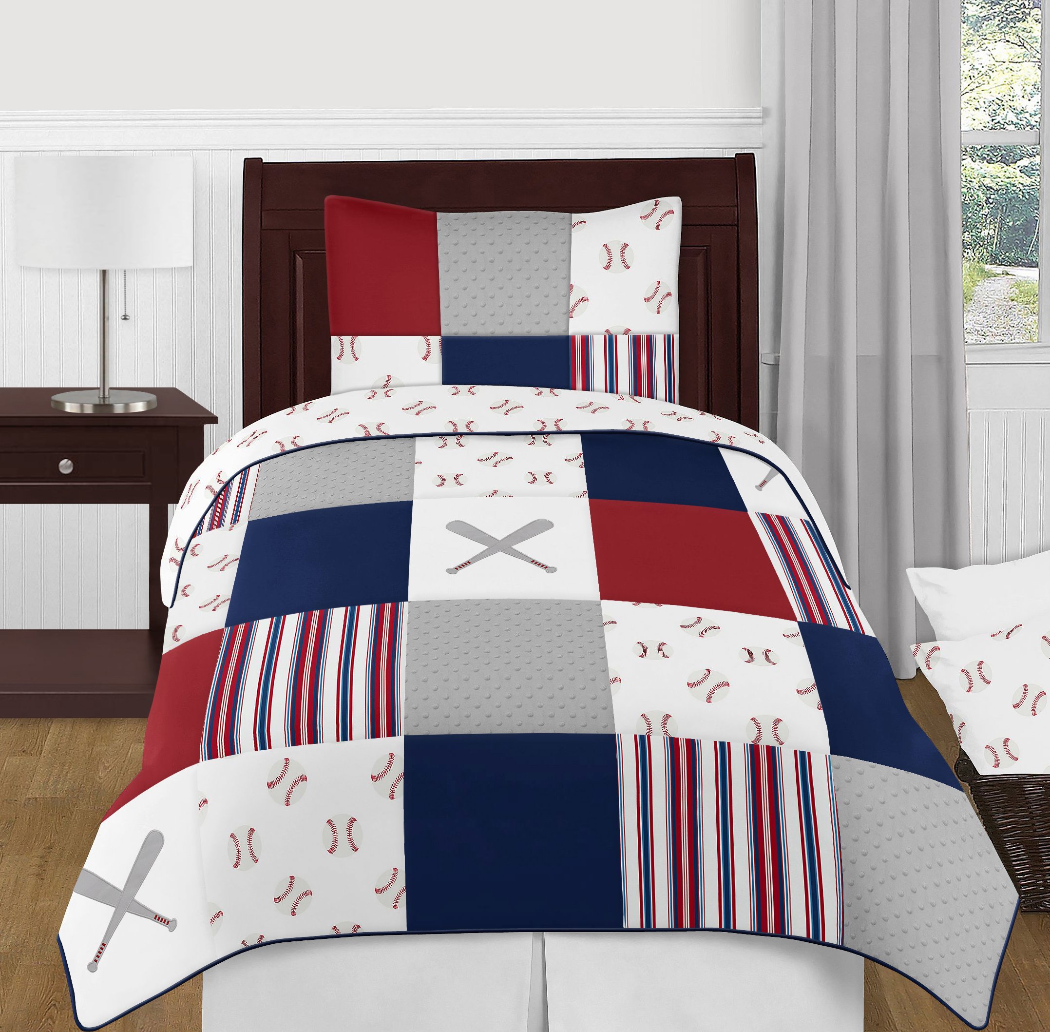 Sweet Jojo Designs Red, White and Blue Fabric Memory Memo Photo Bulletin Board for Baseball Patch Sports Collection