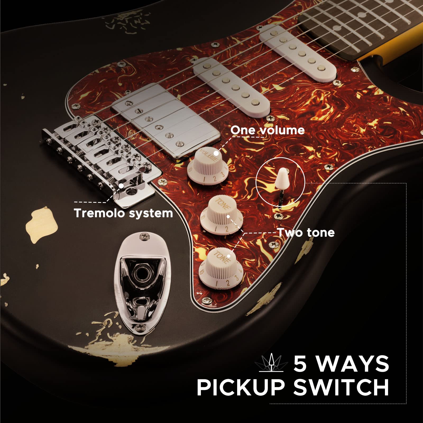 60 style Electric Guitar kit, Starfavor Solid Body Full Size 39 inch Guitarra Electrica with Hard Case, Guitar strings,Arm and Guitar Cable SSH