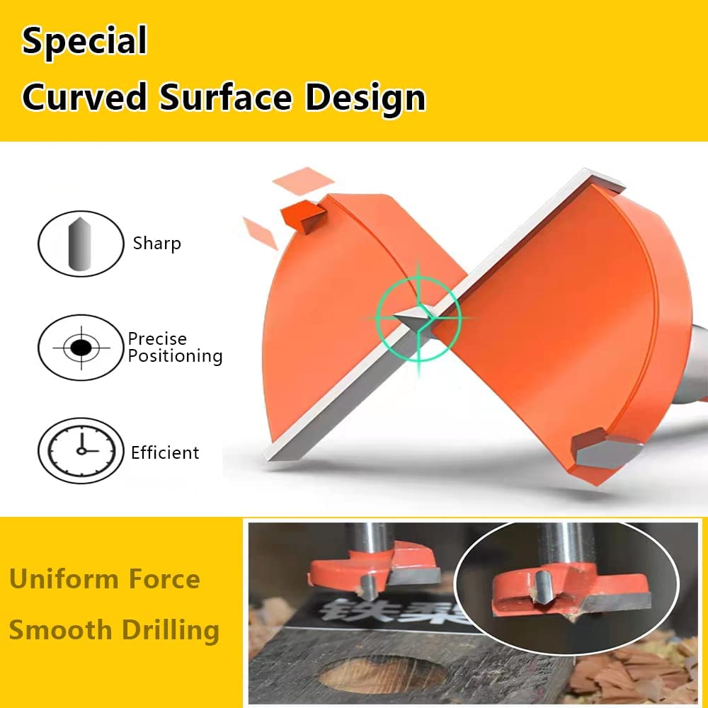 Utoolmart Forstner Drill Bits, 22mm Cemented Carbide Wood Cutter Tool, Round Shank Woodworking Hole Saw Cutter, 85mm Length Woodworking Hole Boring Bit, Orange