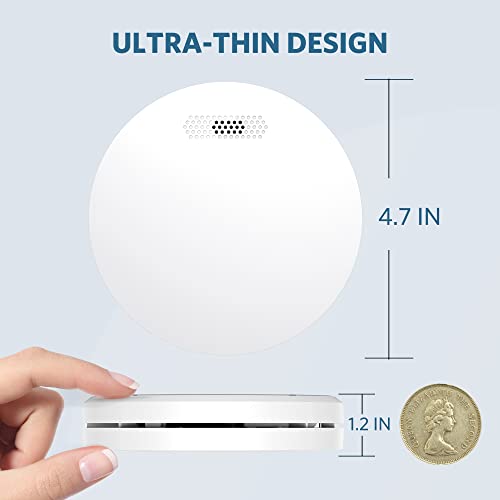 3 Pack Fire Alarms Smoke Detectors, HATHEPHS 10-Year Battery Ultra-Thin Photoelectric Smoke Alarm with Large Test/Silence Button, Adhesive Tapes Included