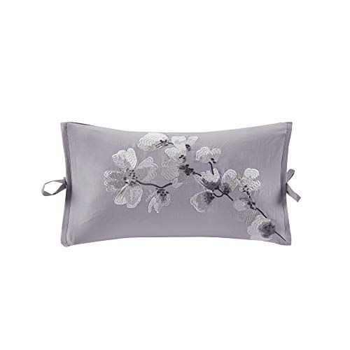 N Natori Sakura Blossom Embroidered Cotton Oblong Decorative Pillow Lilac 12x20'', 12 x 20